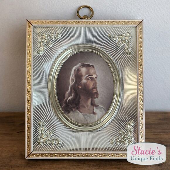 Other | Vintage Jesus Christ Sacred Heart Picture Gold Tone Frame ...